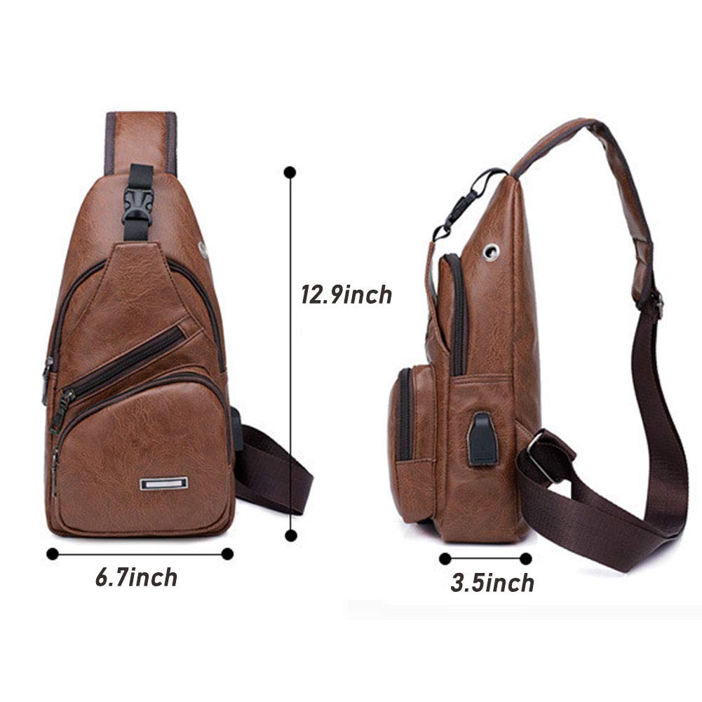 AOLIDA QICHUANG Men Sling Bag Leather Unbalance Chest Shoulder Bags Casual Crossbody Bag Gift for Men (brown)