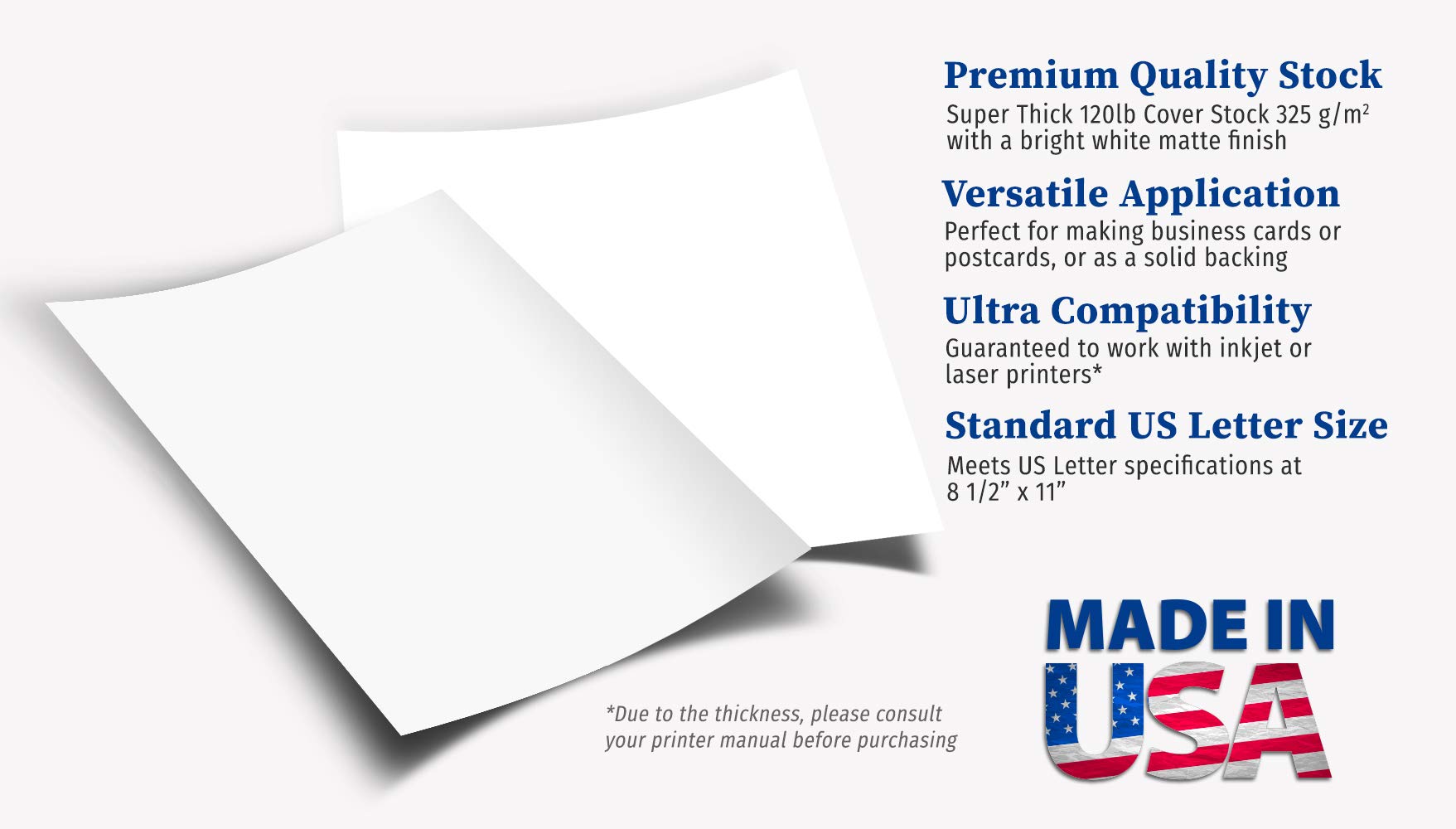 120lb Cover Thick Cardstock Paper - Plain Heavy Bright White Stock - 8.5" x 11" - Inkjet/Laser Printer Compatible (50 Sheets)