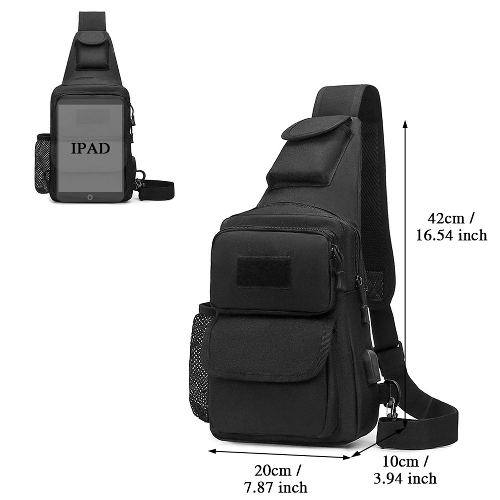 BAIGIO Tactical Sling Bag Crossbody Pack One Shoulder Backpack (Black)