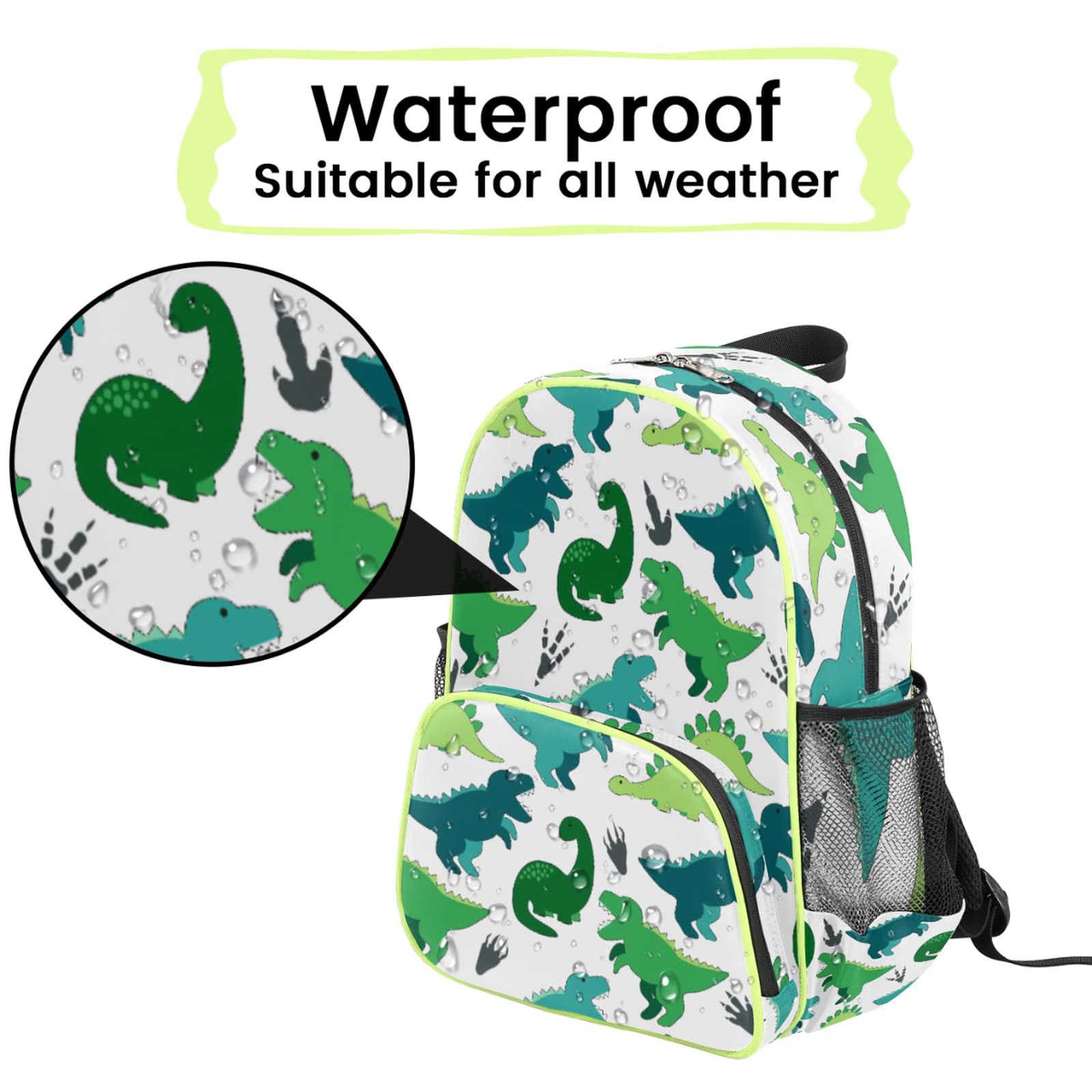 Dinosaur Backpack, Green Dinosaur Footprint Toddler Backpack for Boys 14.2 In, Waterproof Casual Daypack Preschool Backpack Kindergarten School Mini Bookbag with Chest Strap, Durable for Kids Student