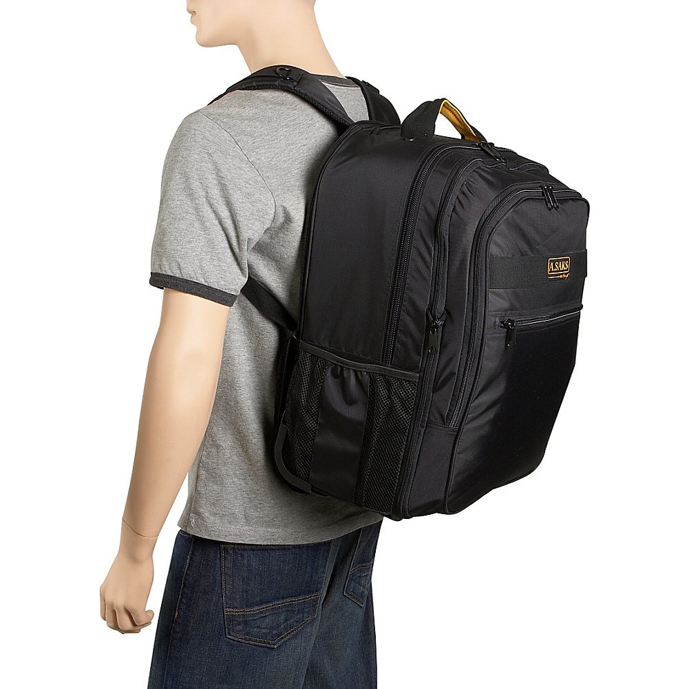 A.Saks Expandable Trolley Laptop Backpack (Black)