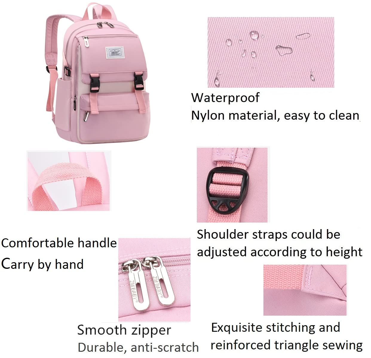Pink School Bag Backpack for Teen Boys Girls Elementary Middle Bookbag Casual Daypack for Kids