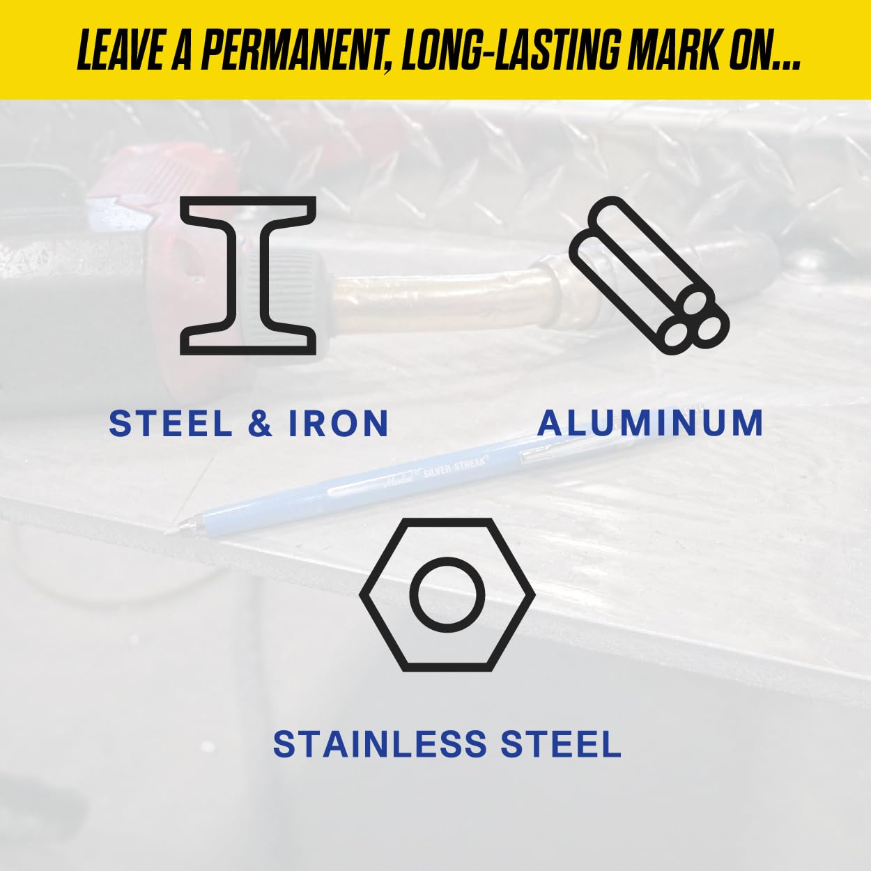 Markal 96107- Markal Silver-Streak Refillable Mechanical Holder With 6 Silver Highly Visible Reflective Lead Refills, Built-in Sharpener, 1 Click Advance -Ideal for Metal Layout & Fabrication Work