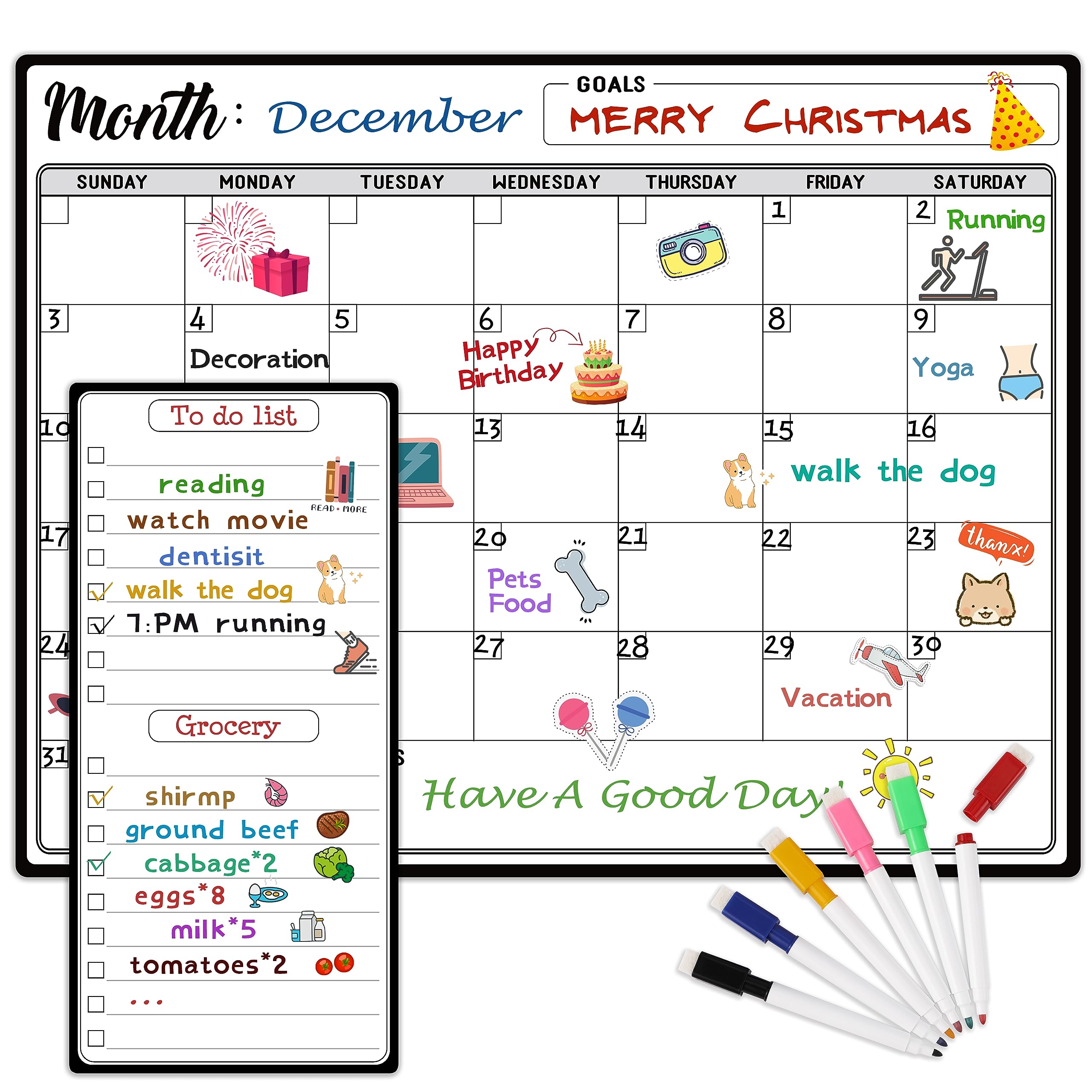 Magnetic Dry Erase Refrigerator Calendar with Markers - Monthly Fridge Calendar and Today List, Fridge Whiteboard with Back Magnet