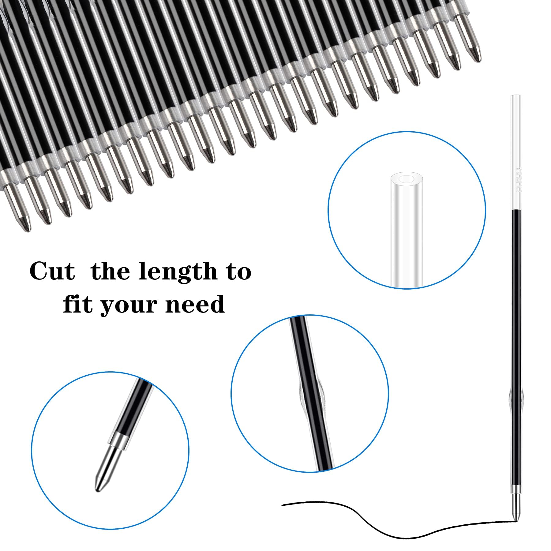 100 Pieces Ink Pen Refills Replaceable Ballpoint Pen Refills Black Ink Refills 0.7mm Smooth Writing Pen Refills for Retractable Pens Office School Supplies (Black)