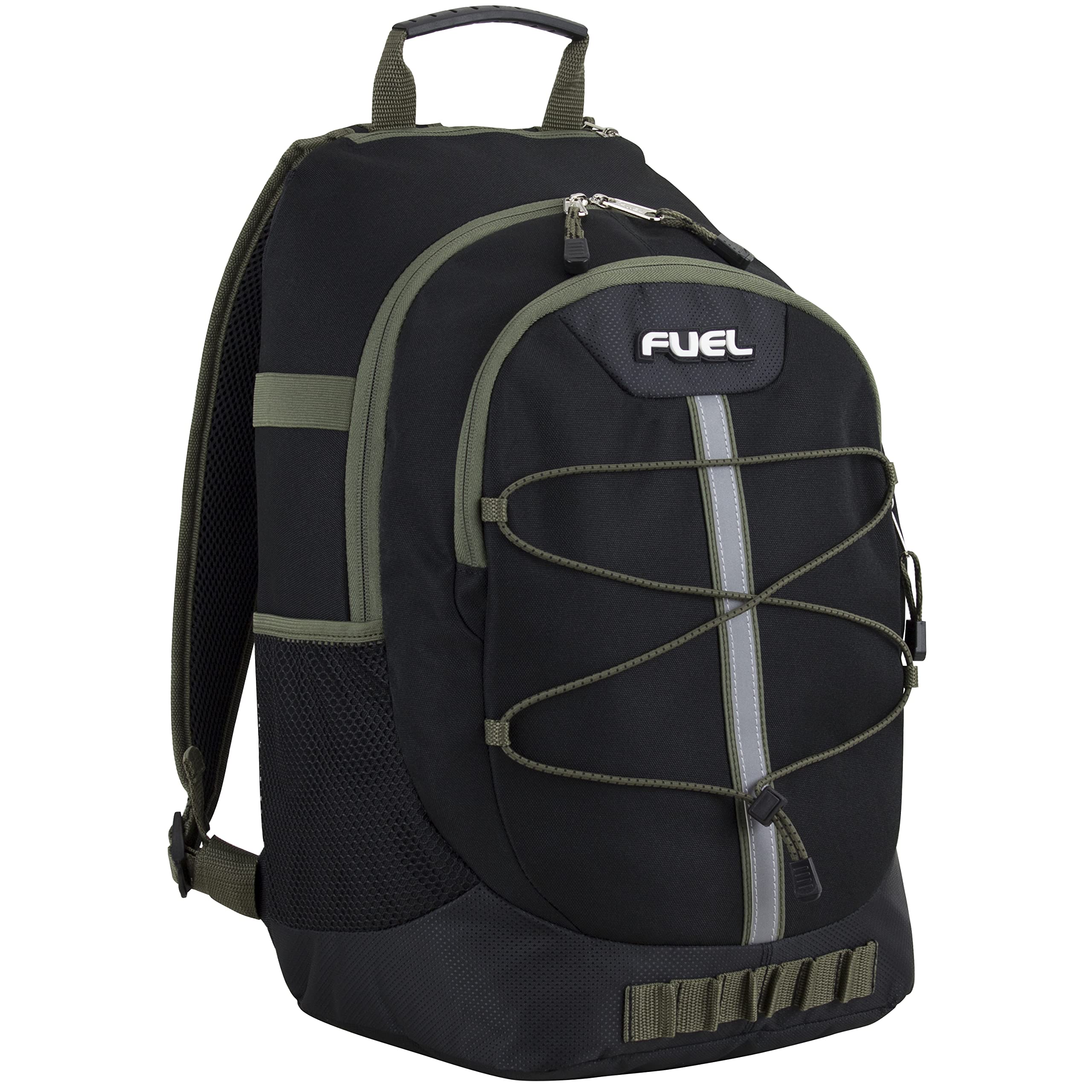 FUEL Terra Sport Spacious School Backpack with Front Bungee, Black/Green One Size