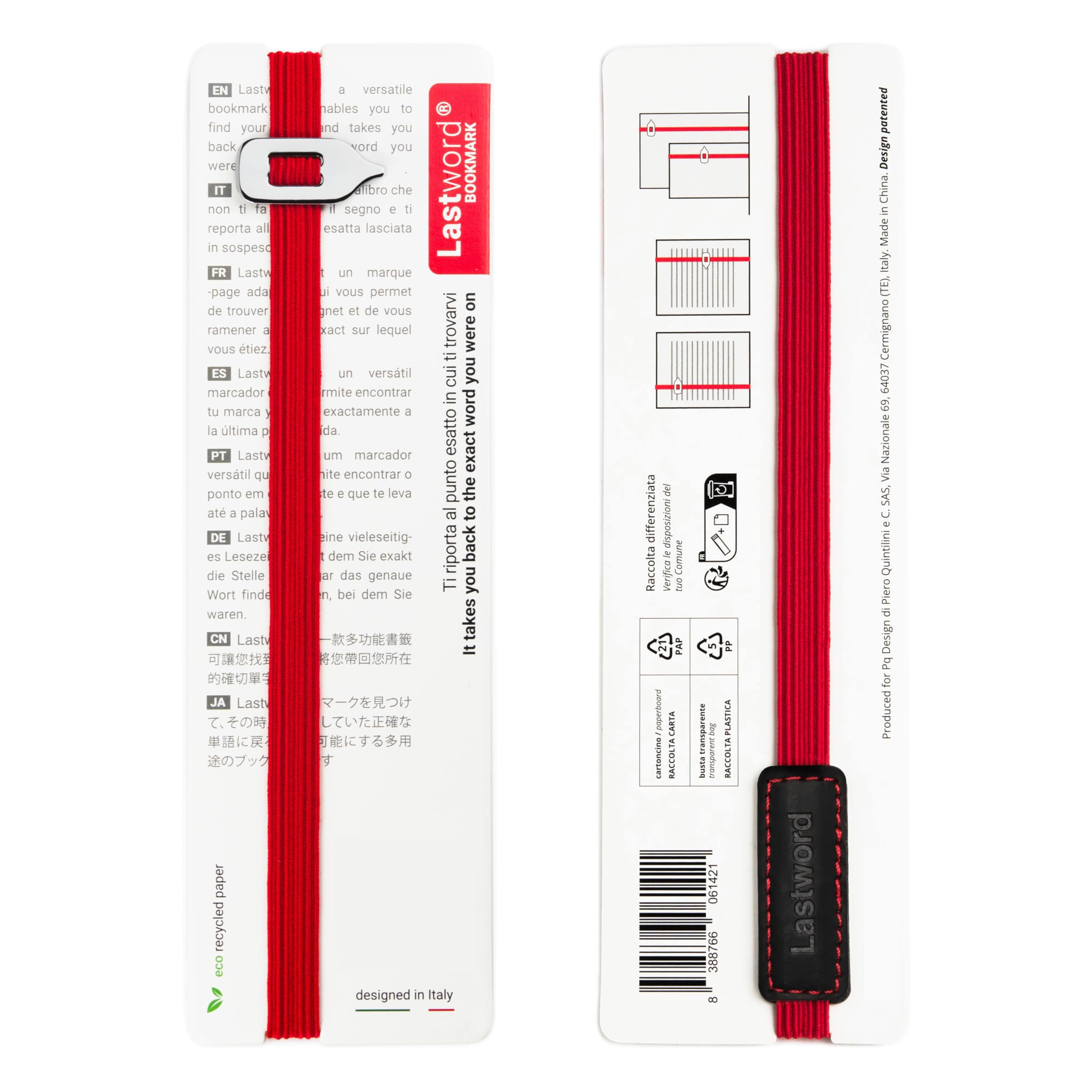 Lastword Bookmarks - Elastic Bookmark Perfect for Any Book - Book Markers for Women - Bookmarks for Men - Bookmarks for Kids - Don't Lose Your Mark, Design Made in Italy Book Marks (Red)