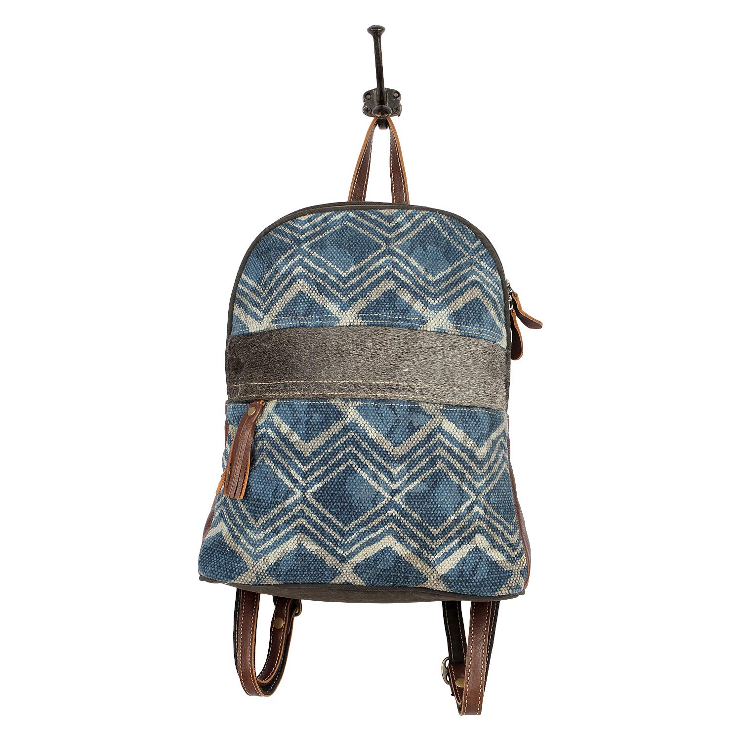 Myra Bag Blue Breeze Upcycled Canvas & Cowhide Leather Backpack S-1571