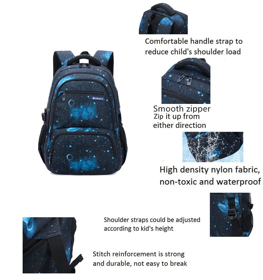 3Pcs Boys Girls Galaxy Print School Backpack Elementary Middle High Students Waterproof Bookbag with Lunch Bag Pencil Case