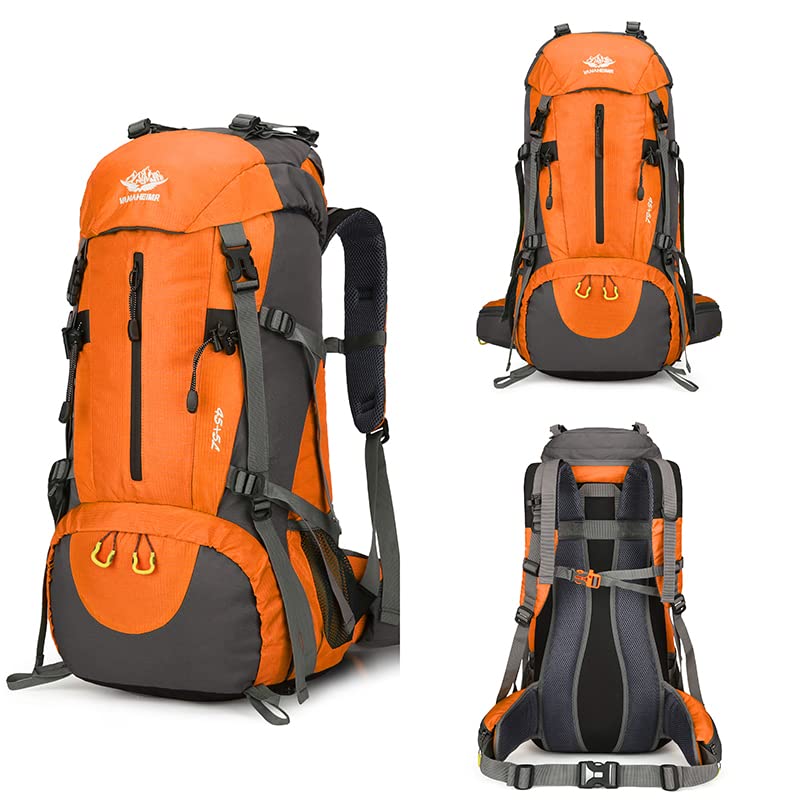 ONIYEA Outdoor Sports Hiking Backpack, 55L Mountaineering Backpack with 50L+5L Rain Cover, High Performance Travel Backpack (Orange)