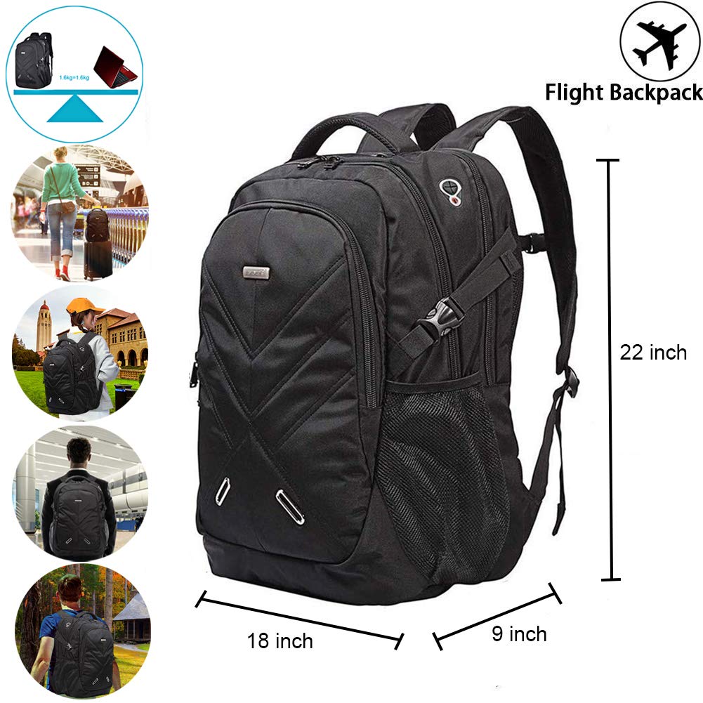 Ronyes Backpack for Laptops Up To 18.4 Inch Hiking Backpack Water Resistant Travel Computer Backpack Shockproof Laptop Backpack with USB Charging Port and Waterproof Rain Cover (Black)