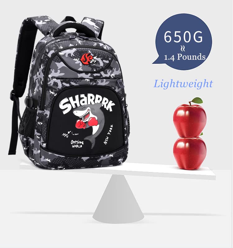 Shark Backpack for Boys, Camo Bookbags for Boys, Boys Backpacks for Kids Elementary