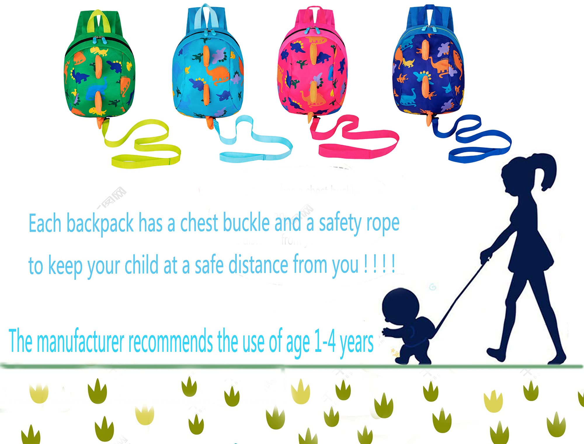 Toddler Dinosaur Mini Backpack with Leash Children Kids Baby Harness Bookbag (Green)