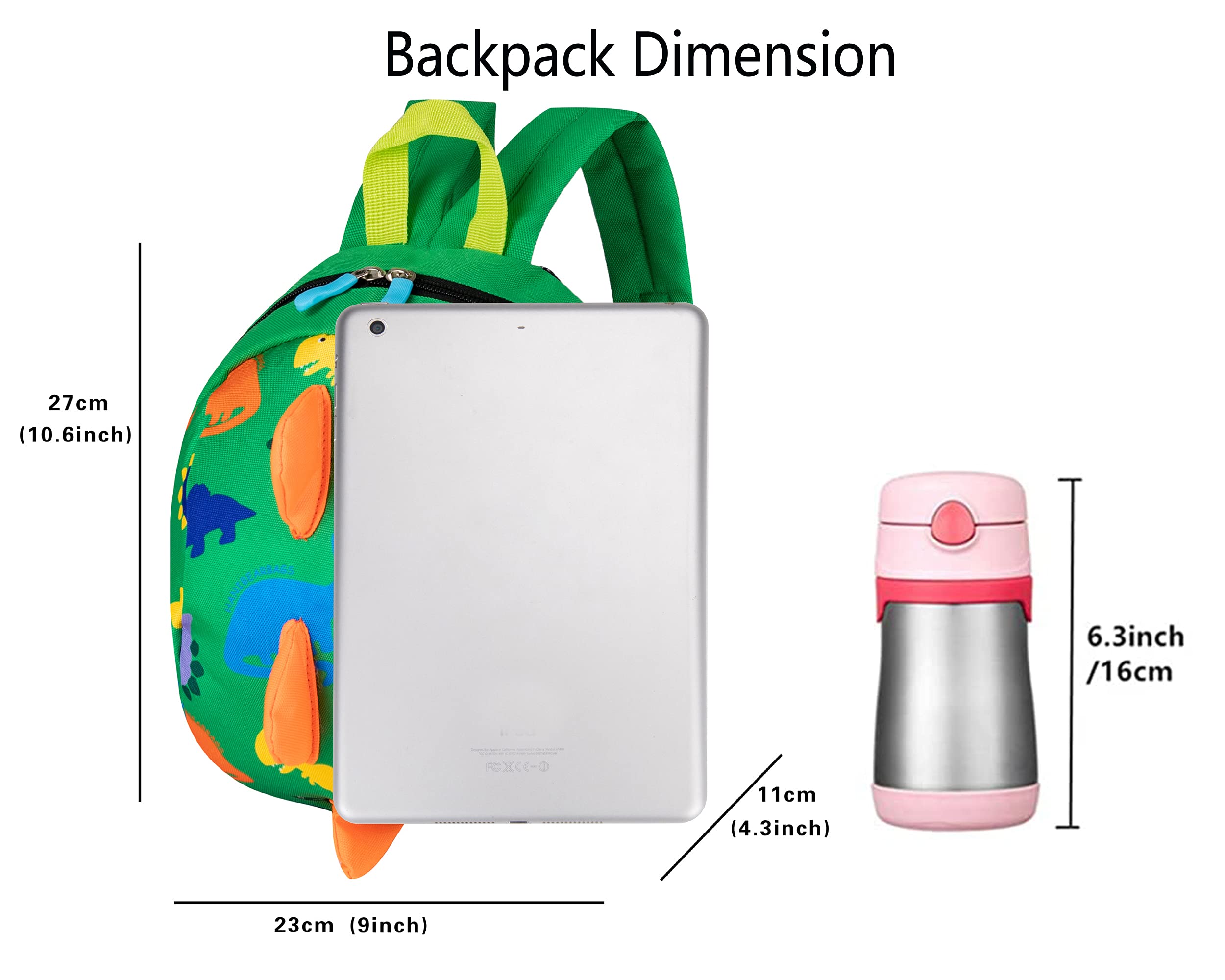 Toddler Dinosaur Mini Backpack with Leash Children Kids Baby Harness Bookbag (Green)