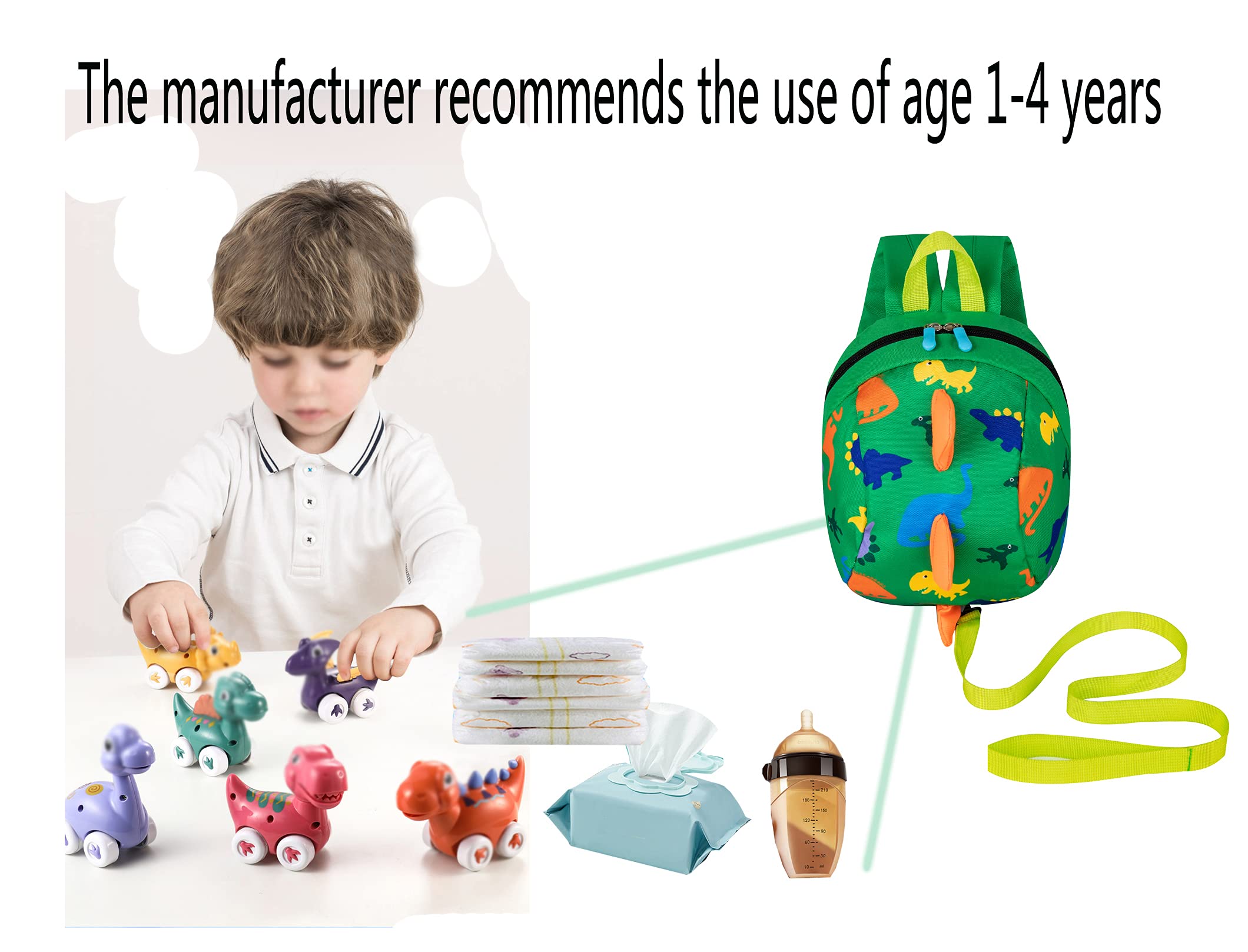 Toddler Dinosaur Mini Backpack with Leash Children Kids Baby Harness Bookbag (Green)
