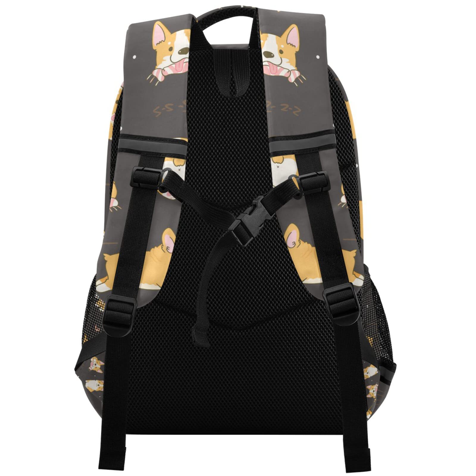 Corgi Cute Dogs School Backpack for Boys Girls Portable Wide shoulder strap Backpack Lightweight Travel Bag College Casual Daypack with Reflective Strip