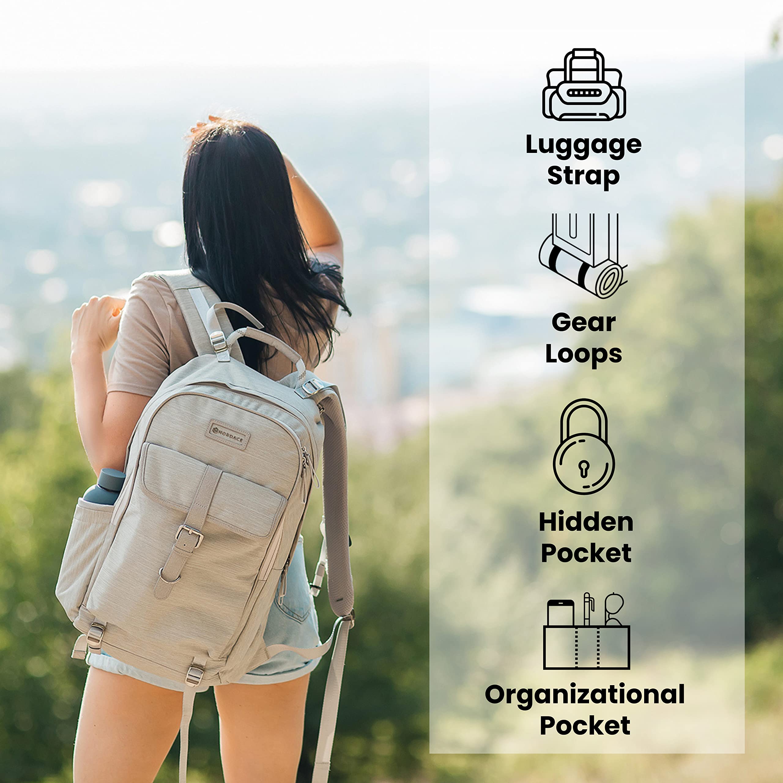 Nordace Comino Travelpack Travel Backpack for Men & Women with USB Charging Port, Water Resistant - Extra Spacious Laptop Backpack for Travel, Backpacking and Everyday Commute (Gray)