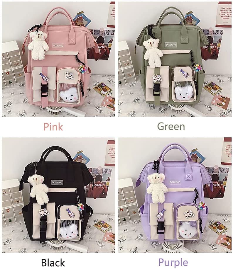 Dearsee Kawaii Backpack with Kawaii Pin and Accessories, Cute Backpack Aesthetic School Bag Cute Kawaii Backpack for Girls