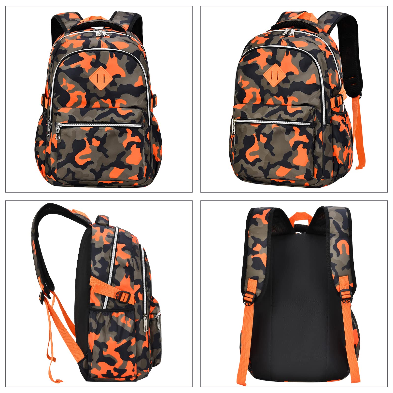 Yvechus School Backpack Casual Daypack Travel Outdoor Camouflage Backpack Christmas Presents for Boys and Girls (Camo Orange 2)