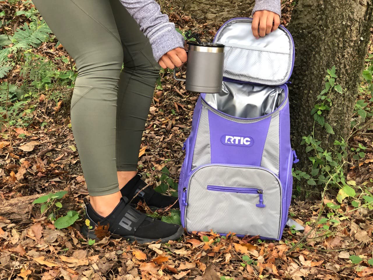RTIC Lightweight Backpack Cooler 15 Can, Lavender & Grey, Portable Insulated Bag for Men & Women, Leak Proof Material