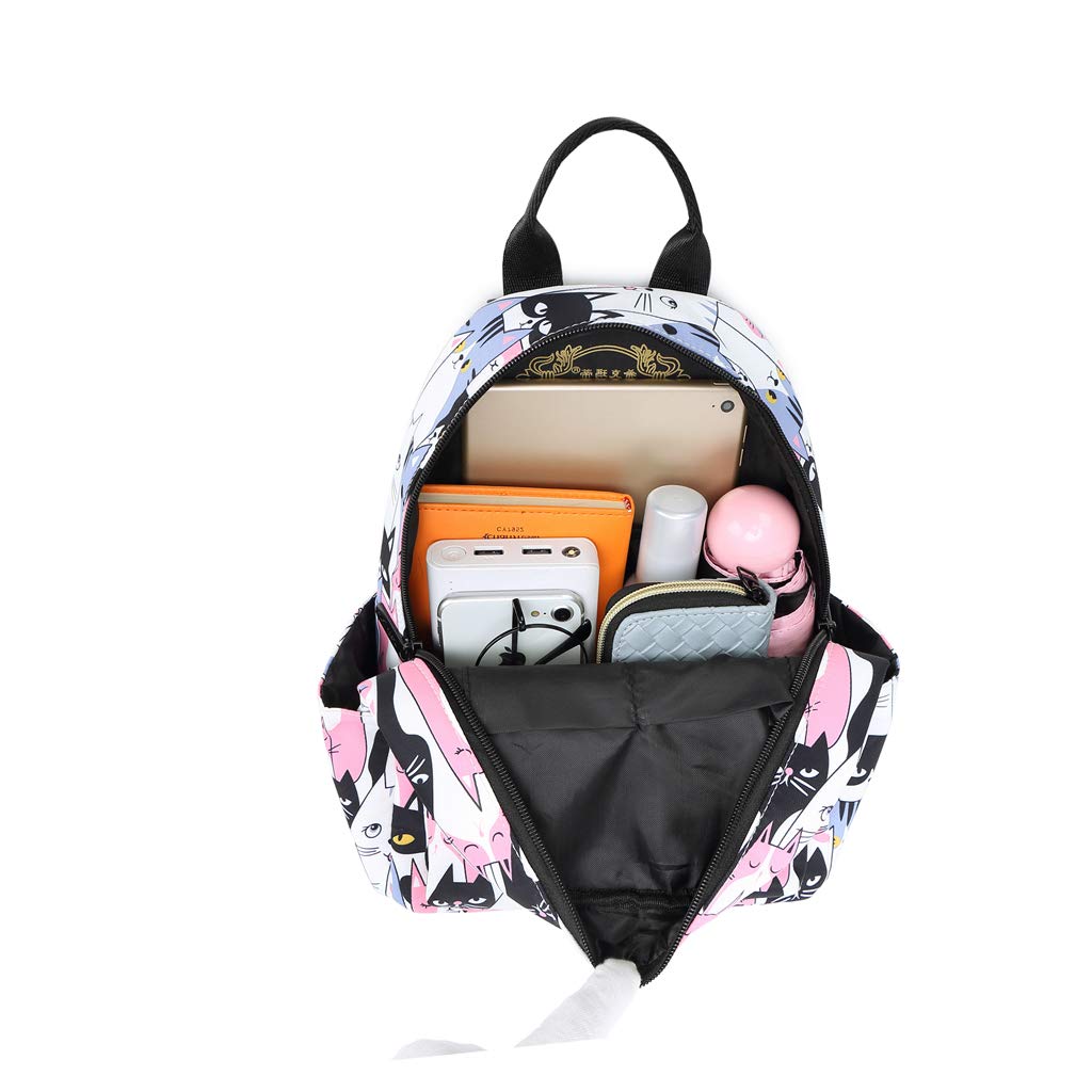 Ymeibe 12 Inch Cute Cat Mini Backpack for Teen Girls Lightweight Backpack Multi-Pockets Cartoon Bookbag Fashion Campus Casual Backpack