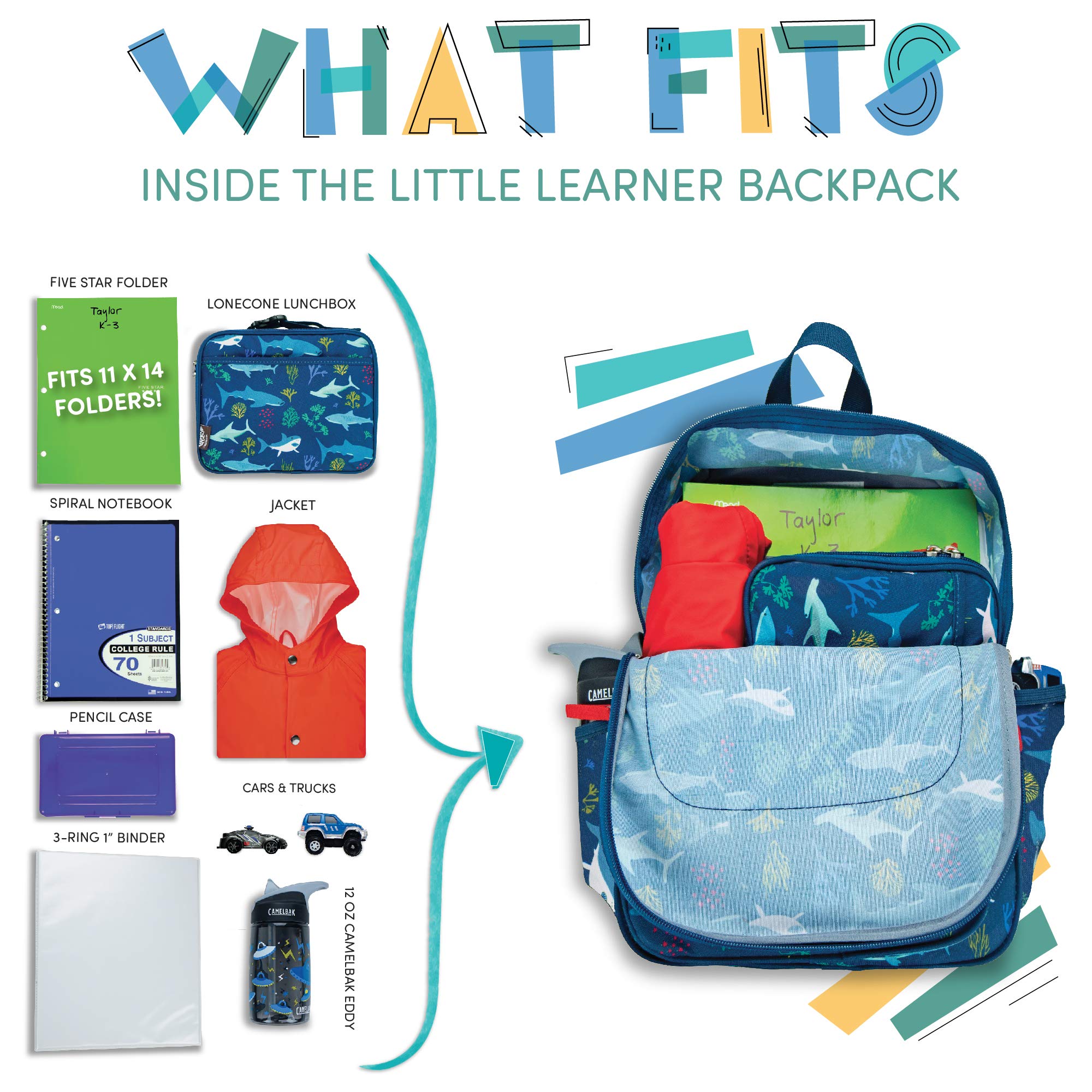 Lone Cone Kids' 15" Backpack for Boys & Girls in Preschool, Kindergarten, Shark School