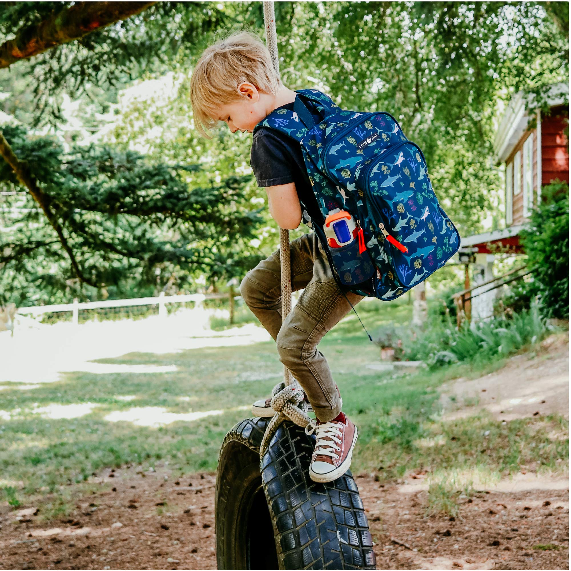 Lone Cone Kids' 15" Backpack for Boys & Girls in Preschool, Kindergarten, Shark School