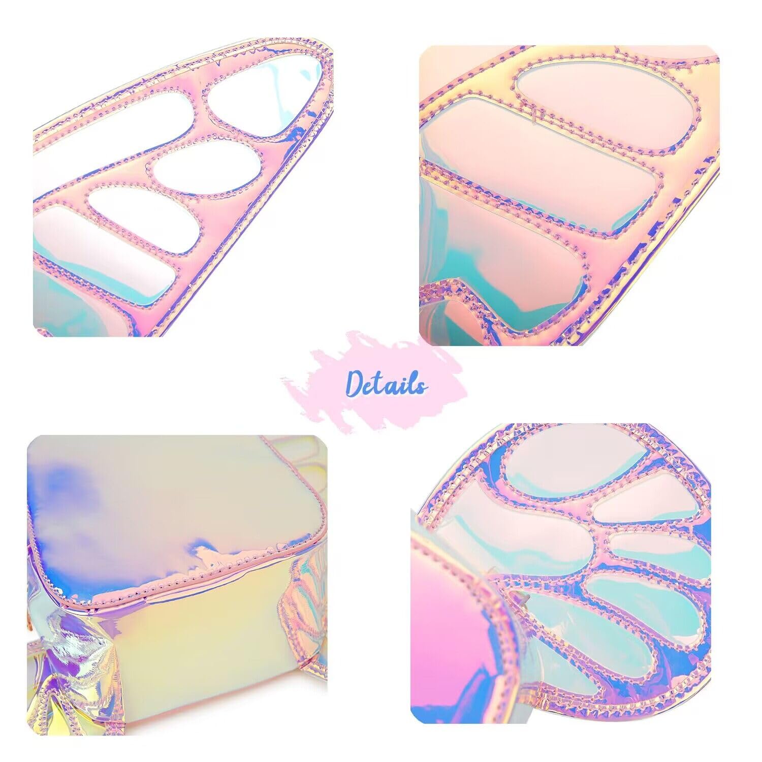ENJOININ Women's Laser Holographic Backpack Butterfly Angel Wings Casual Daypack Shoulder bag for Young Girls (Laser Pink)