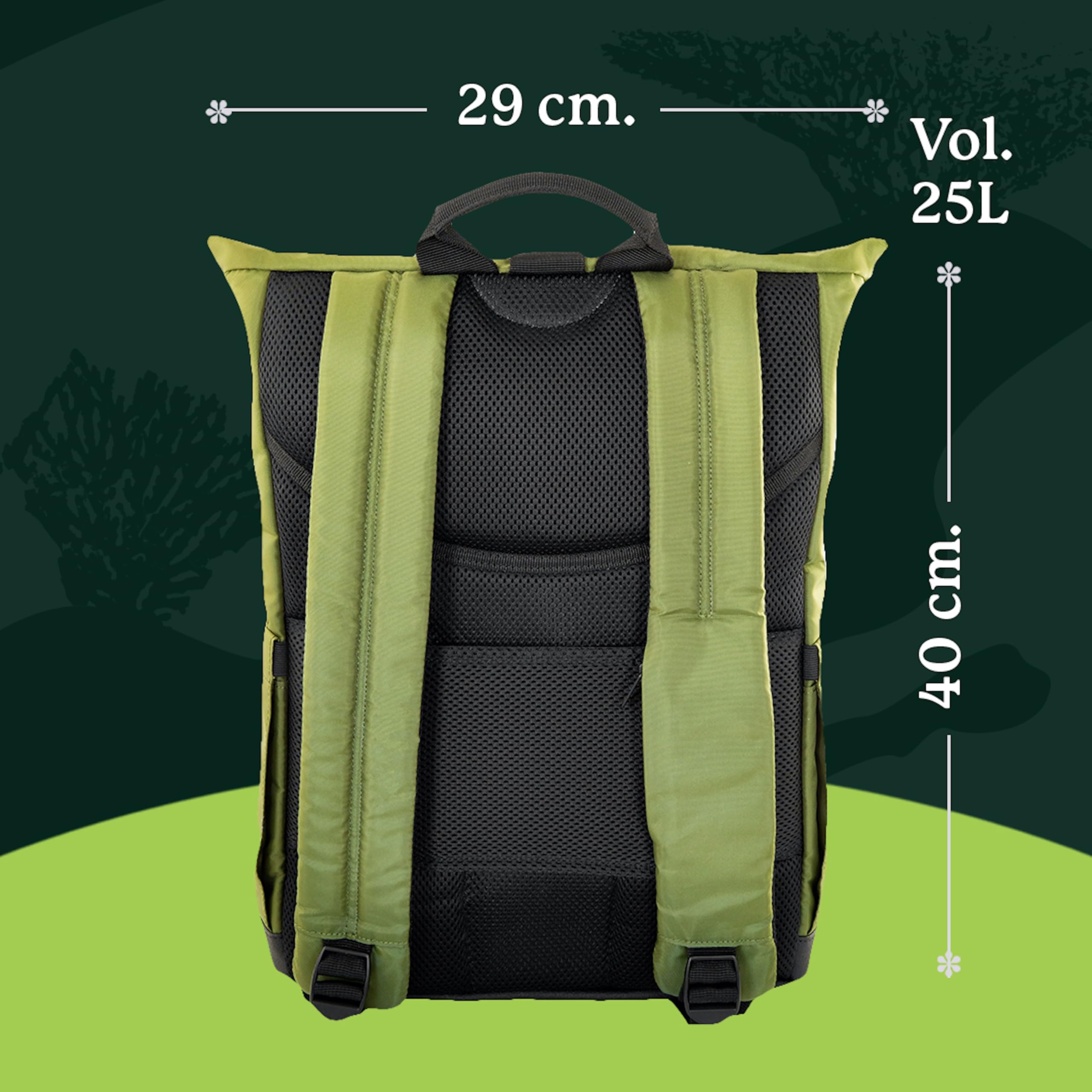 Dingbats* - Roll Top Backpack - 25L Rucksack - Made from Recycled PET Bottles, Padded Shoulder Straps, Metal Buckles - Ideal Laptop Backpack, Fits 15" Laptop - Durable, Aesthetic - Volcano