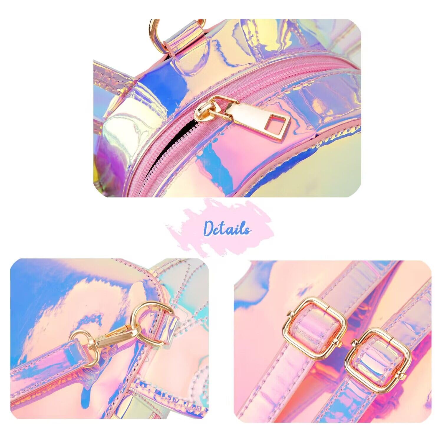 ENJOININ Women's Laser Holographic Backpack Butterfly Angel Wings Casual Daypack Shoulder bag for Young Girls (Laser Pink)
