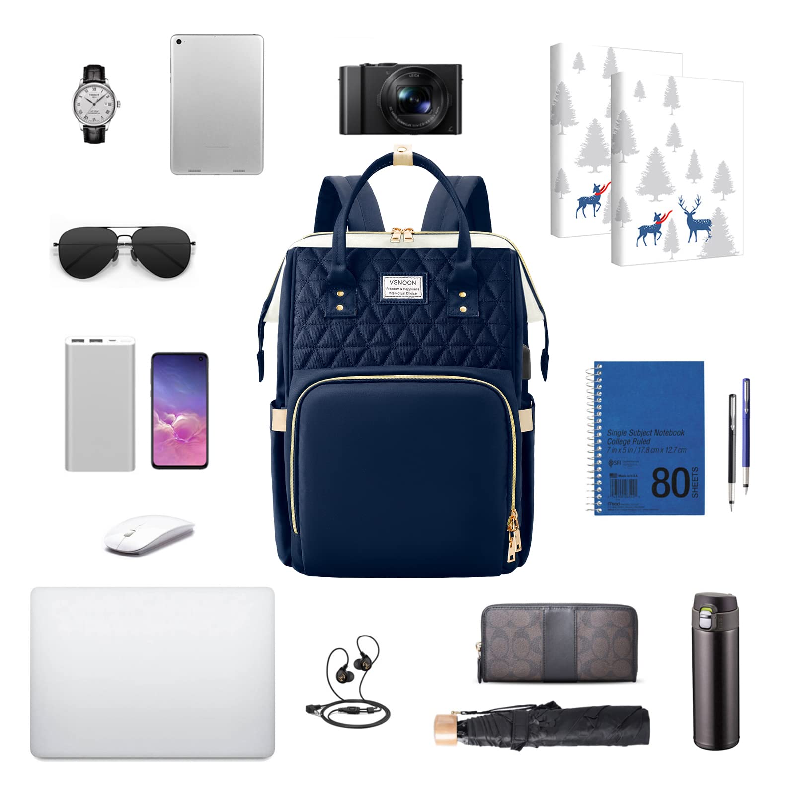 VSNOON Travel Laptop Backpack, 17.3 Inch Business Backpack with USB Charging Port, Water Resistant College School Computer Bag for Women & Men Gift, Work Bag Bookbag Casual Daypack，Blue