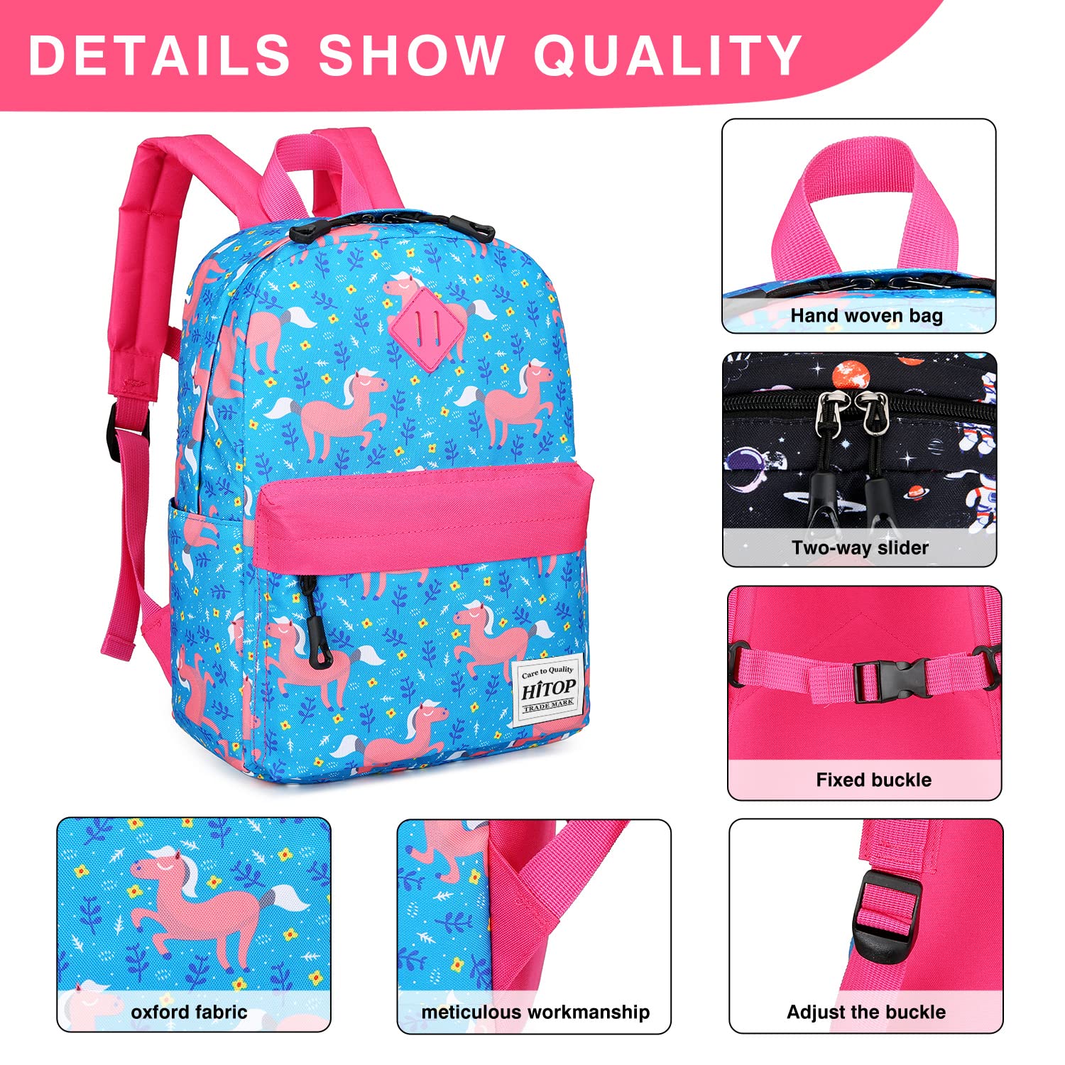 HITOP Kids Girls Backpack Lightweight for School Cute Preschool Backpack for Toddler