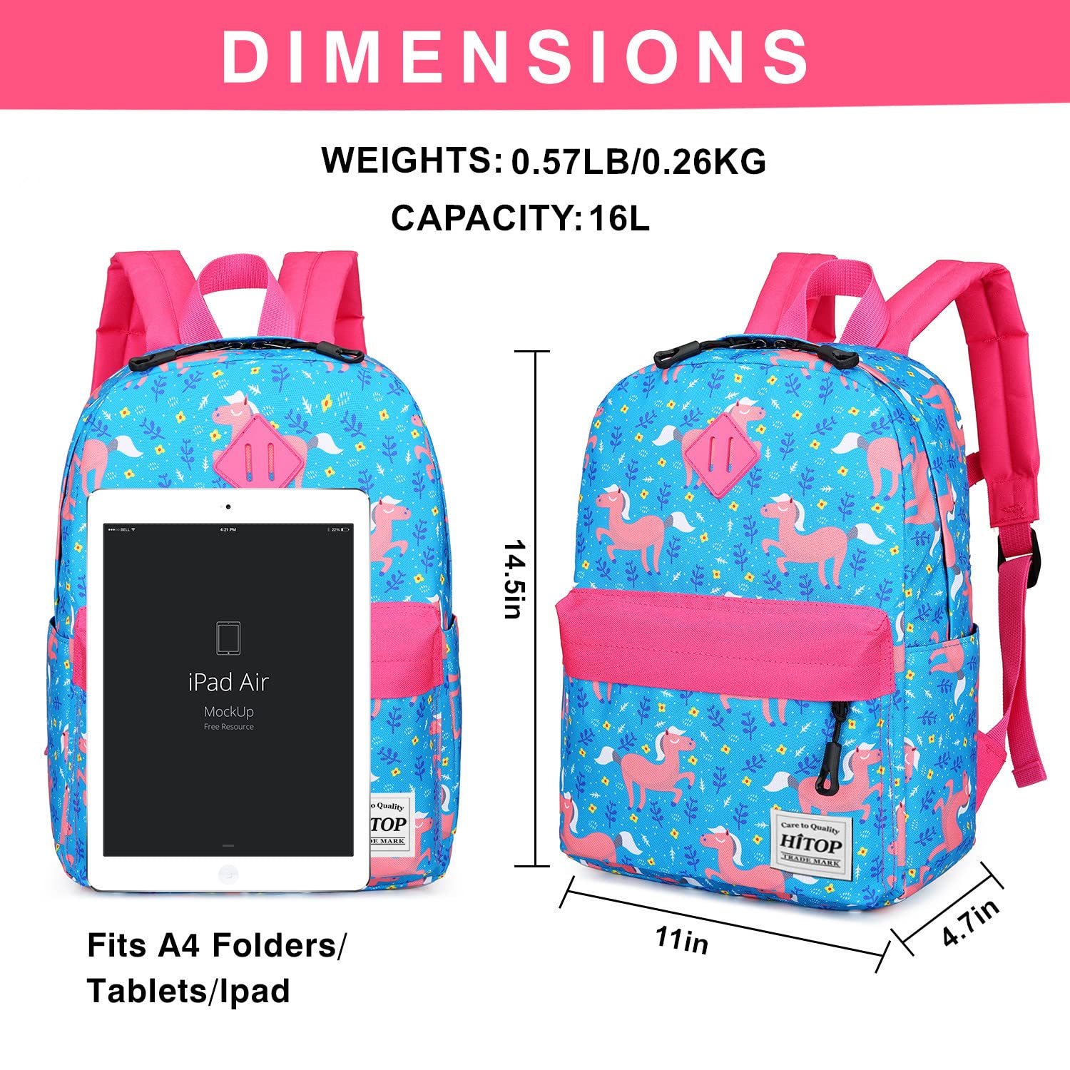 HITOP Kids Girls Backpack Lightweight for School Cute Preschool Backpack for Toddler