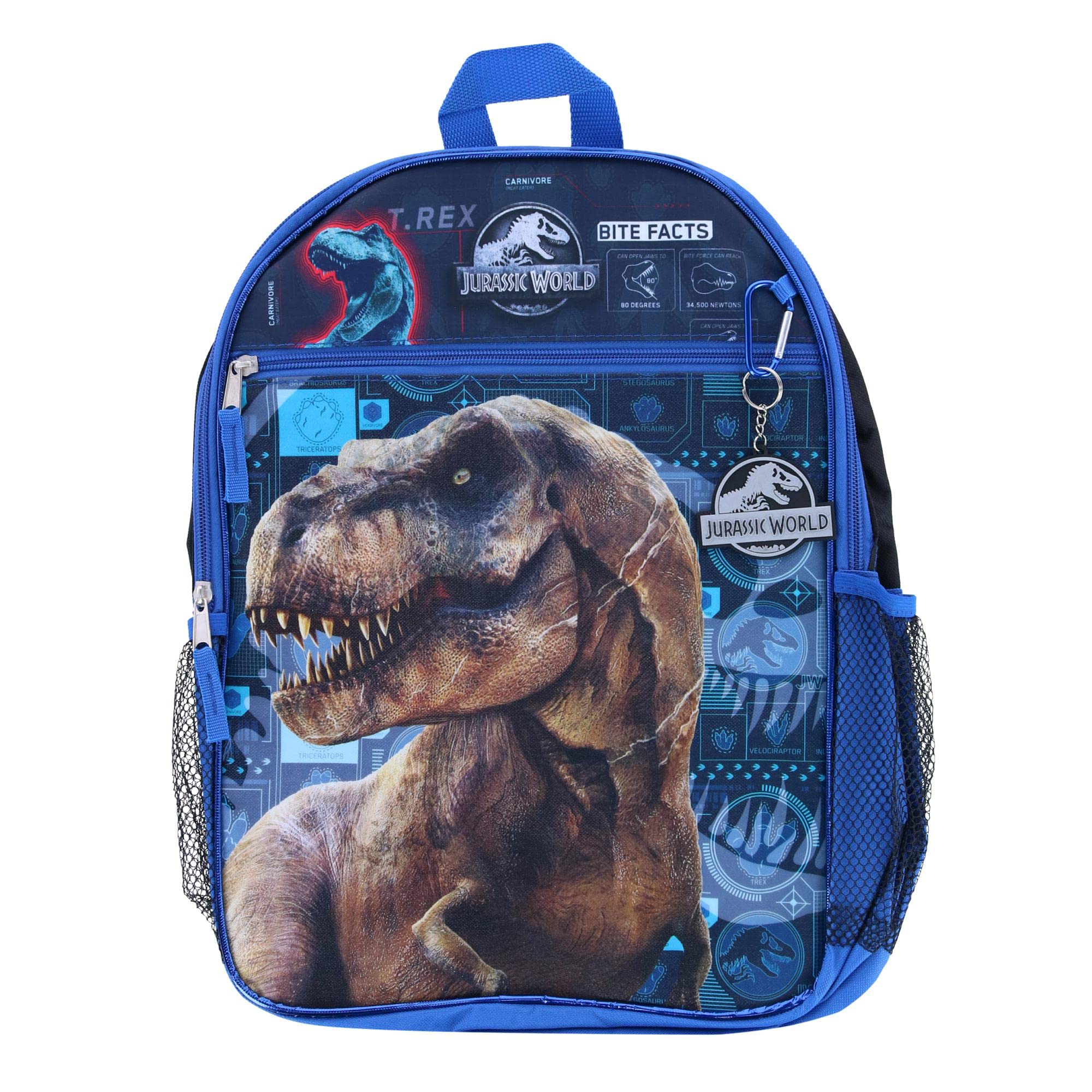Deluxe Jurassic World 16" Backpack Set - Lunch Bag- Keychain & Carabiner