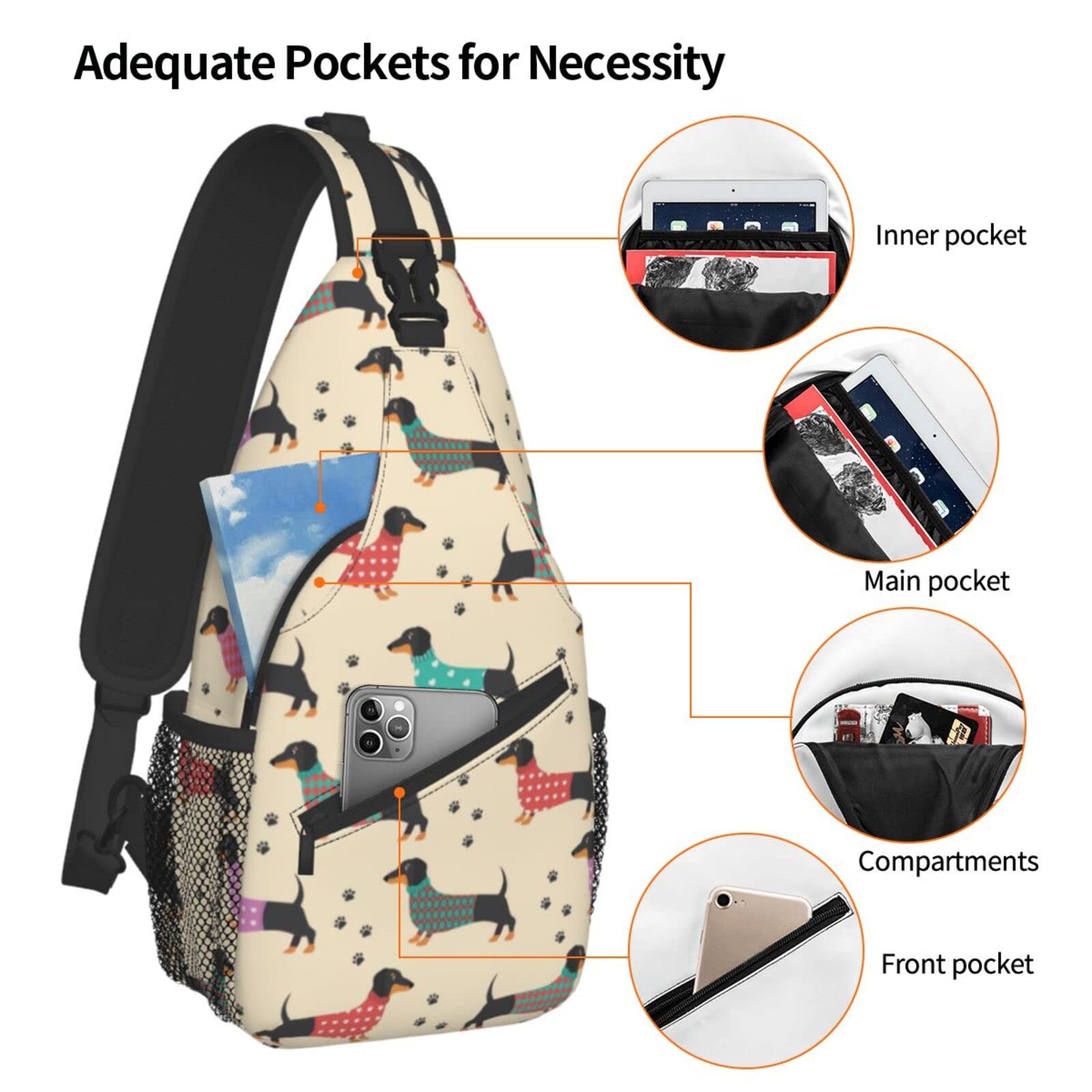 Dachshund Small Crossbody Backpack Sling Bag For Women Men Travel Hiking Chest Bag Daypack