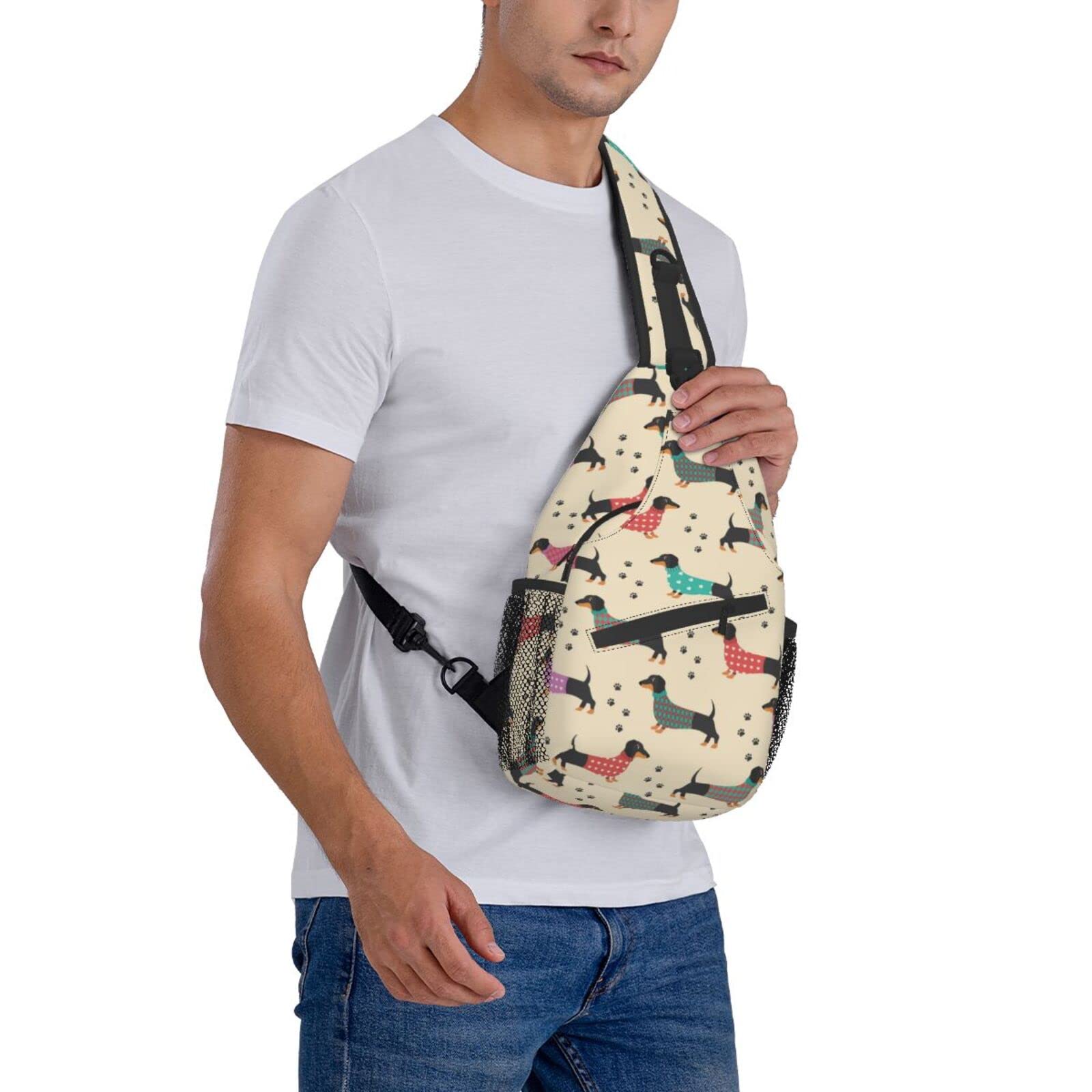 Dachshund Small Crossbody Backpack Sling Bag For Women Men Travel Hiking Chest Bag Daypack