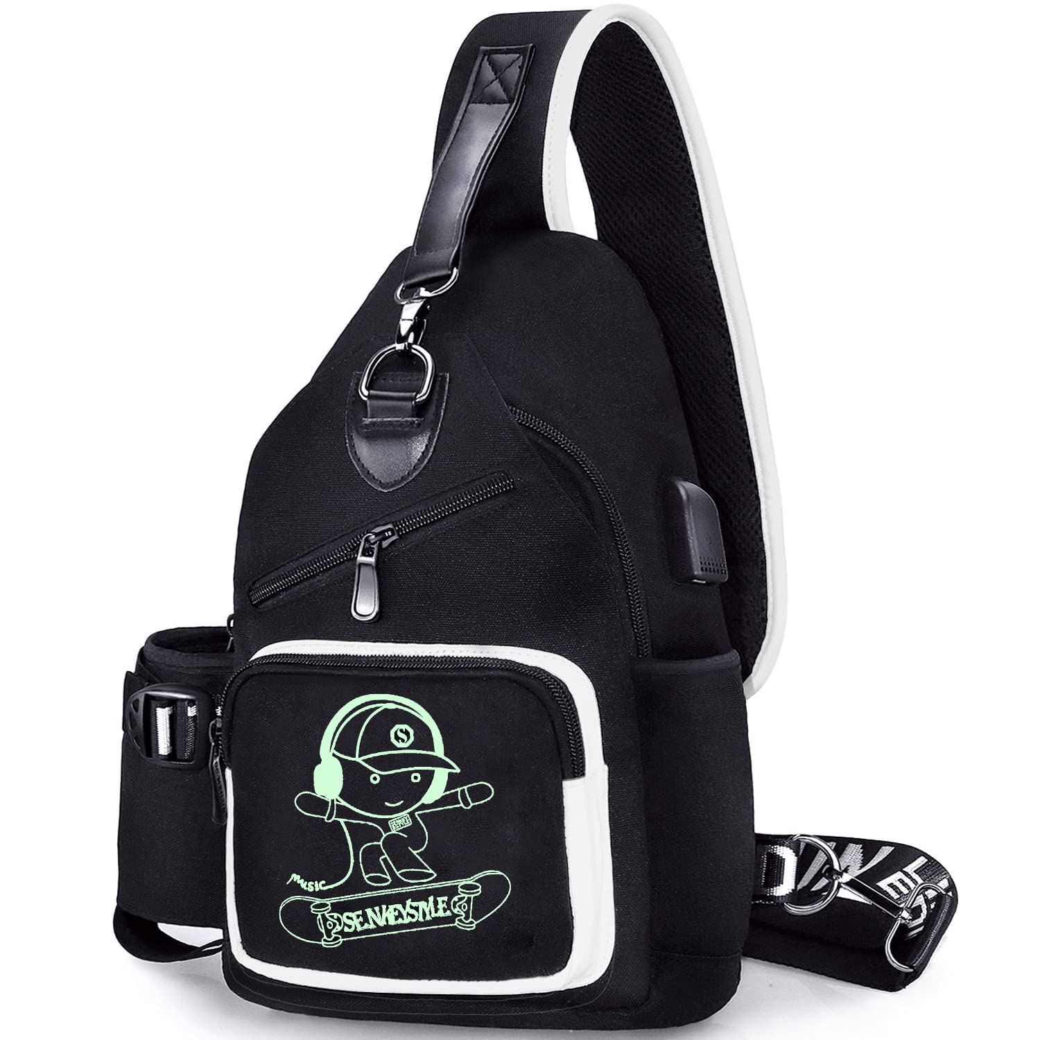 Casual Sling Bag for Women Men, Small Chest Pack for Travel Sport College School (Skateboard)