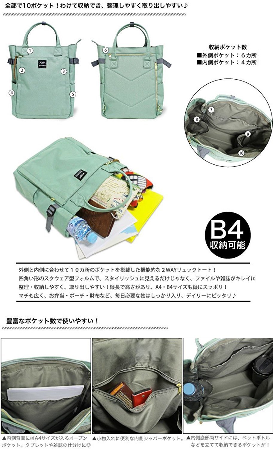 anello(アネロ) Women Regular 2-Way Tote Backpack, NVY