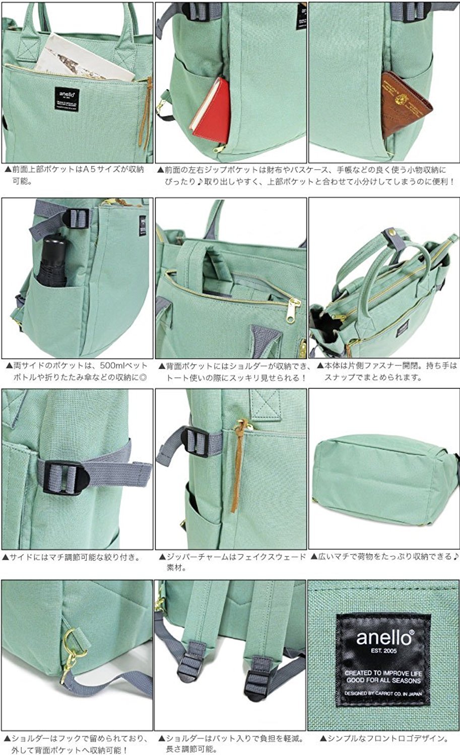 anello(アネロ) Women Regular 2-Way Tote Backpack, NVY