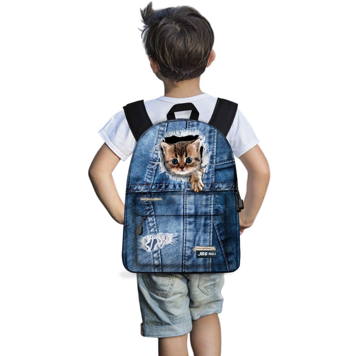 JBS-NO.1 Cute Cats Backpack for Teen Girls,Canvas BookBags for School (Blue1)