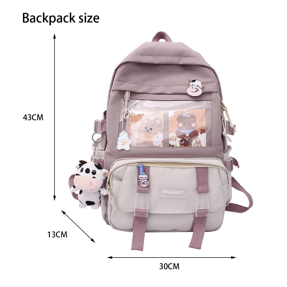 Casual School Backpack For Teen Girls Boys with Cute Pin Accessories Plush Pendant