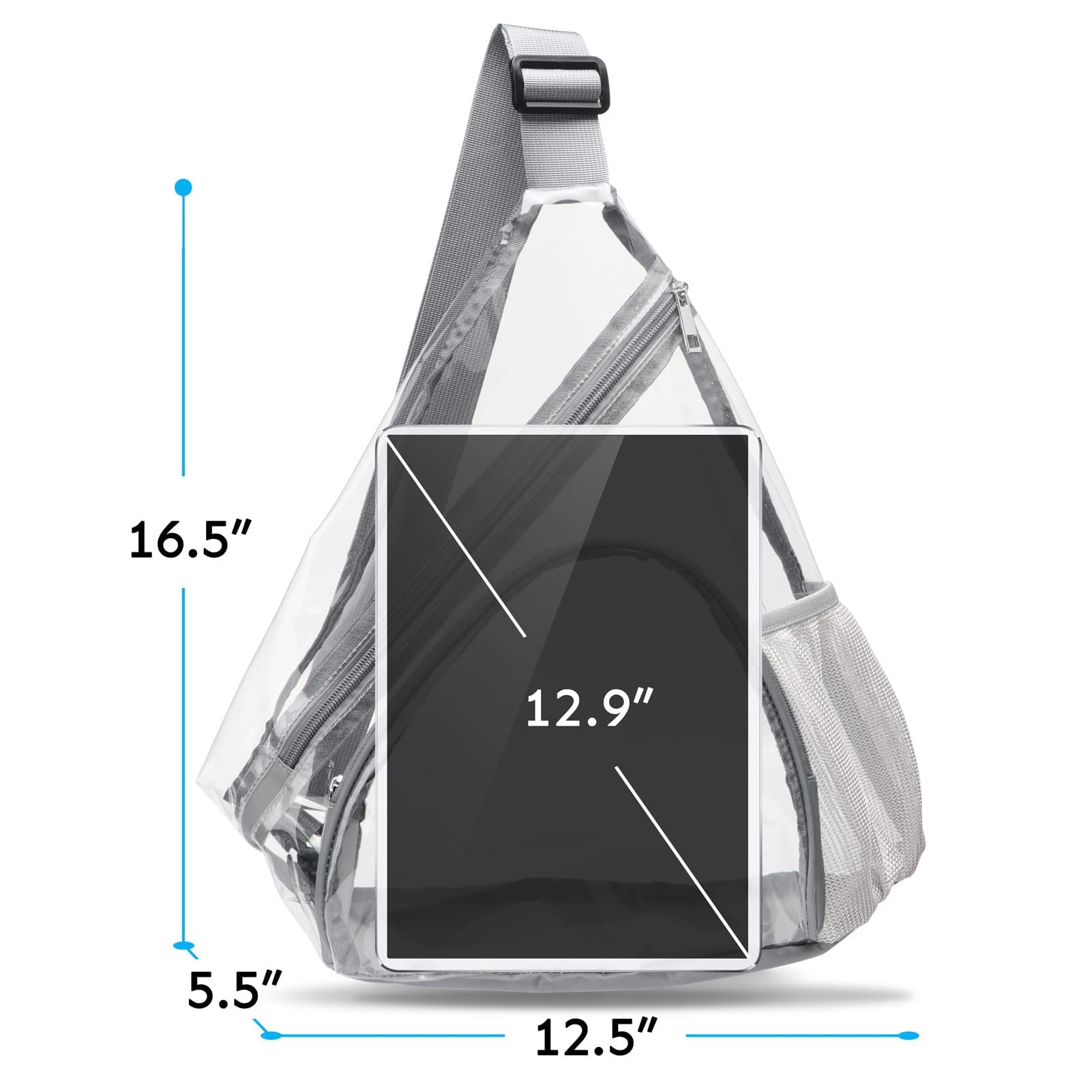 Lorbro Clear Sling Bag Stadium Approved, TPU Transparent Crossbody Casual Backpack with Extra Pocket and Adjustable Strap, Perfect for Concerts, Sports Event (Gray)