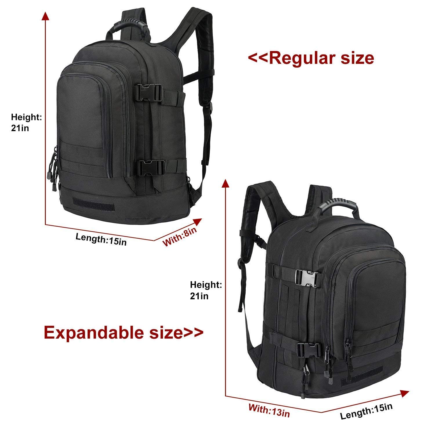 Greencity Laptop Backpacks Tactical Military 3 Day Expandable Bug Out Bag Classic School Case Travel Hiking,Black