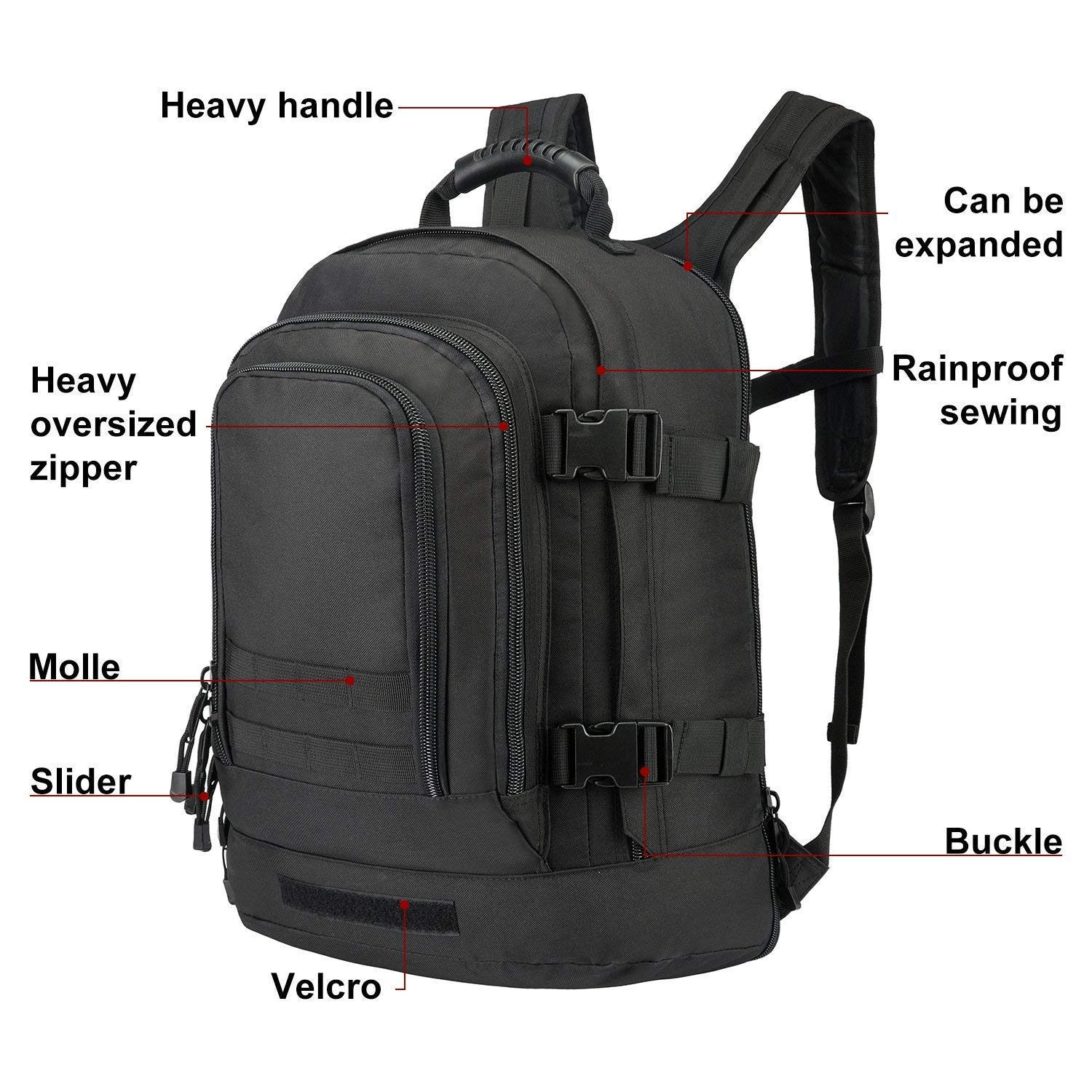 Greencity Laptop Backpacks Tactical Military 3 Day Expandable Bug Out Bag Classic School Case Travel Hiking,Black