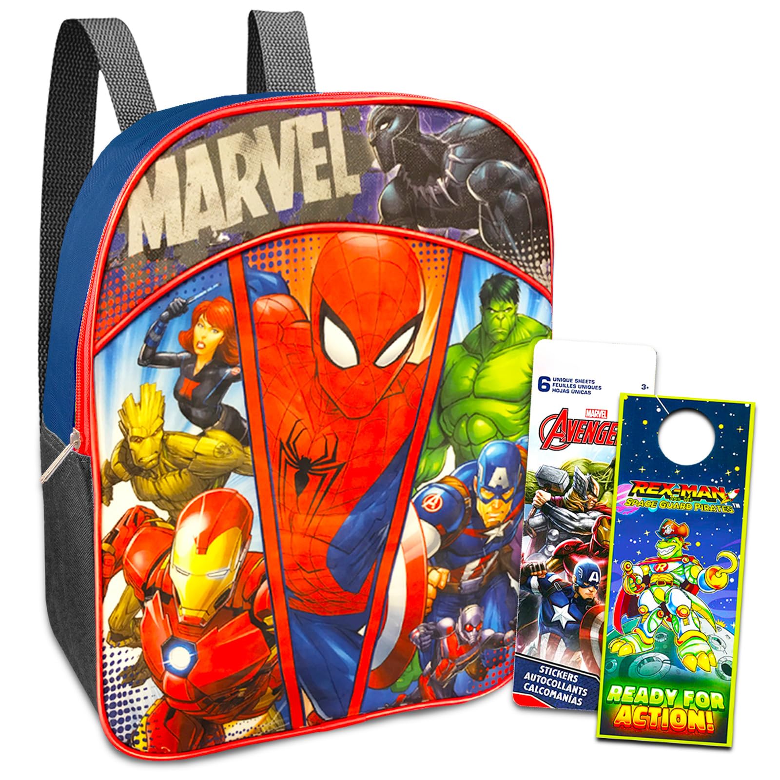 Marvel Shop Super Hero Mini Backpack 3 Pc Bundle With 11 inch Avengers Superhero School Bag For Boys, Toddlers, Kids, Avengers Stickers And More | Marvel School Supplies