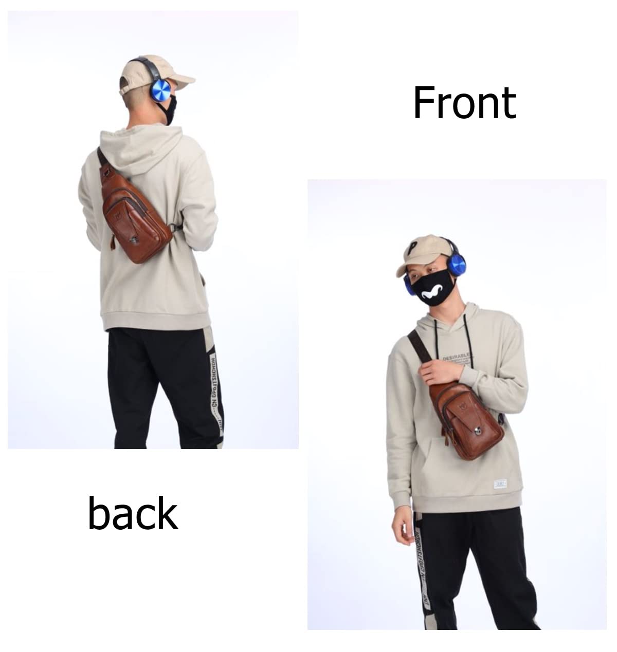 BULLCAPTAIN Leather Sling Bag for Men Multi-pocket Crossbody Chest Bag Travel Casual Shoulder Backpack (Brown)
