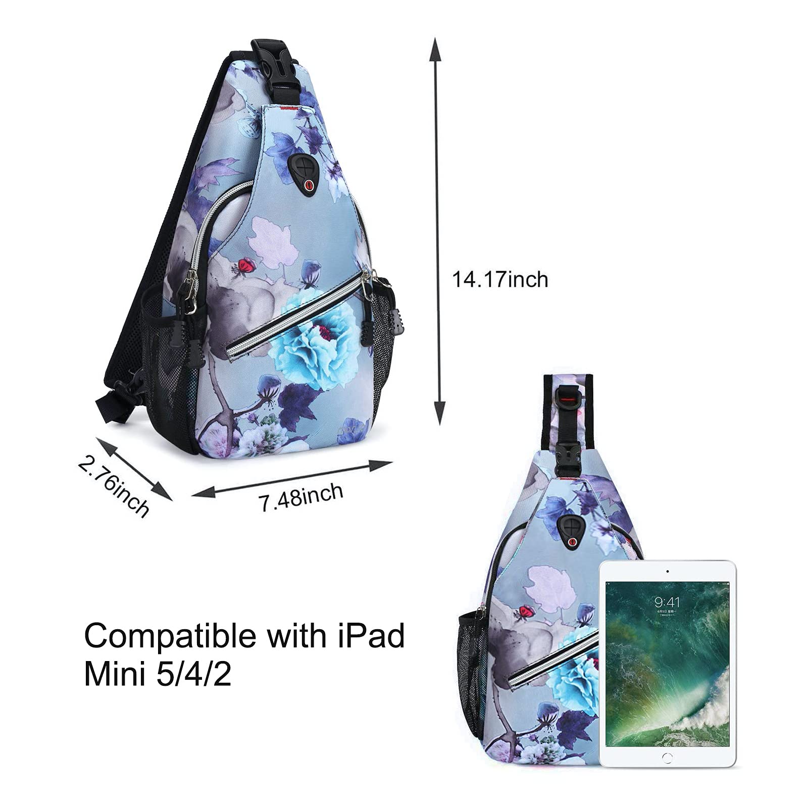 MOSISO Mini Sling Backpack,Small Hiking Daypack Pattern Travel Outdoor Sports Bag, Ink-wash Painting