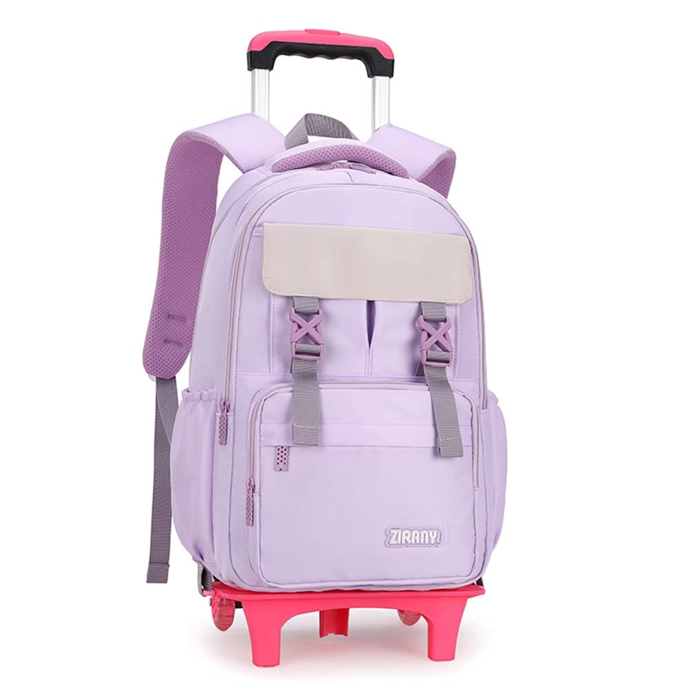 Rolling Backpack for Girls Boys with Wheels Solid Color Kids Trolley School Bag Wheeled Bookbag