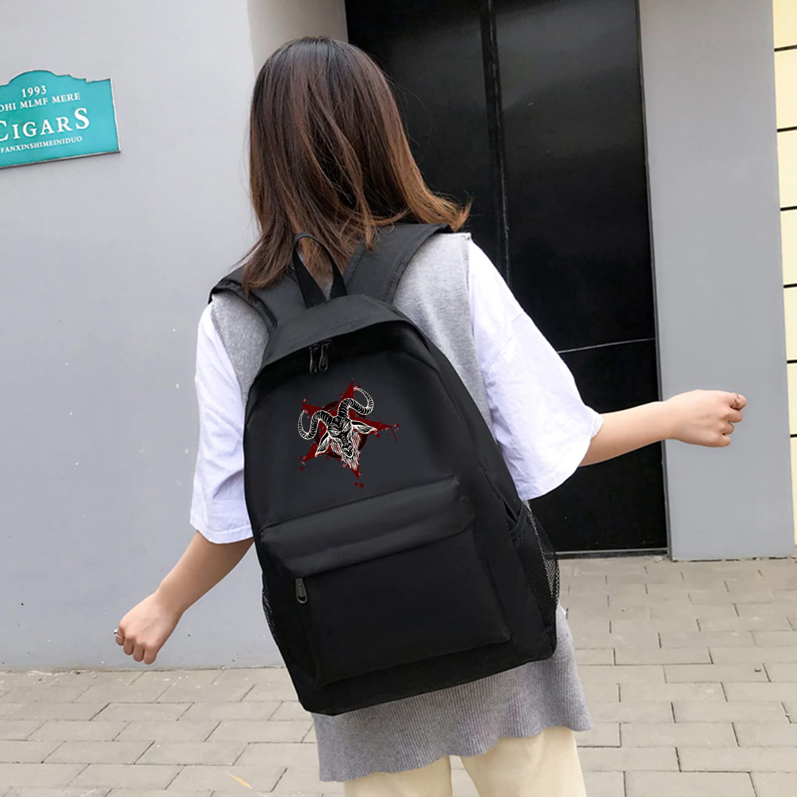 Goth Baphomet Pentagram Satanic goat head Unisex Classic Canvas goth Backpack Hiking Bag Durable Travel Daypack Bookbag