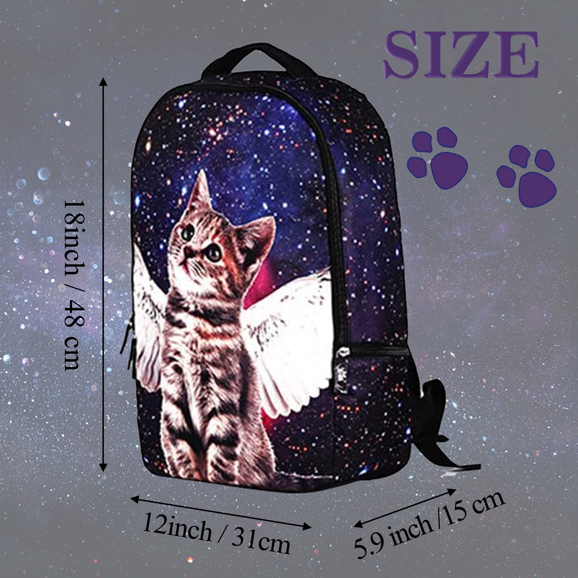 Galaxy Cat Printed School Backpack Lightweight Shoulder Bag for Teen Girls Blue